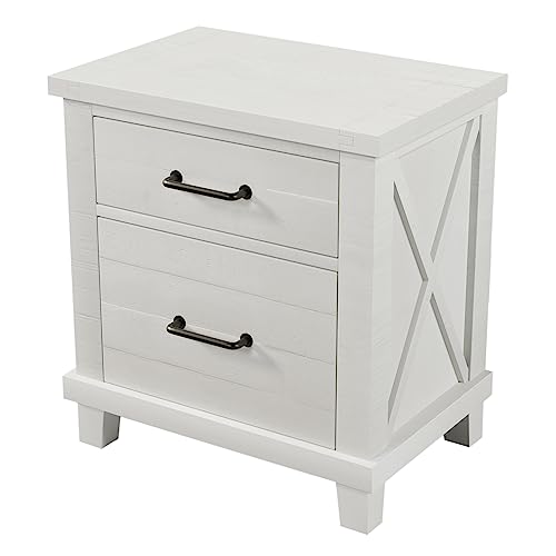 Polibi Rustic Nightstand with 2 Storage Drawers, Farmouhouse Solid Wood Storage End Table, Side Table for Bedroom, Living Room, White