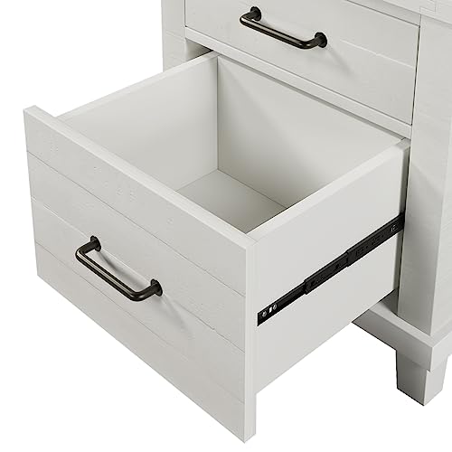 Polibi Rustic Nightstand with 2 Storage Drawers, Farmouhouse Solid Wood Storage End Table, Side Table for Bedroom, Living Room, White