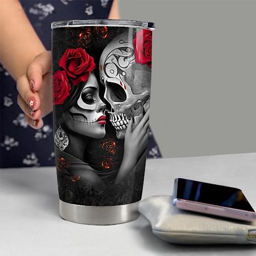 SANDJEST Couple Tumbler 20oz Gifts for Wife Husband Skull Couples Stainless Steel Tumblers Coffee Travel Mug Cup Romantic Gift for Valentine Birthday Anniversary Christmas