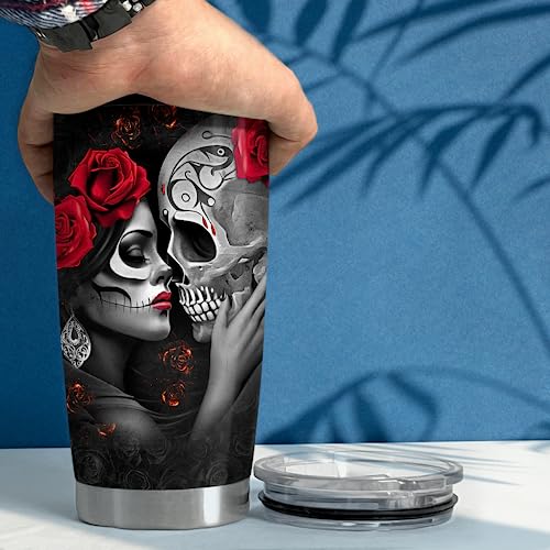 SANDJEST Couple Tumbler 20oz Gifts for Wife Husband Skull Couples Stainless Steel Tumblers Coffee Travel Mug Cup Romantic Gift for Valentine Birthday Anniversary Christmas