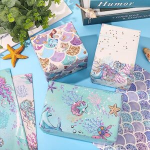 AnyDesign 12 Sheet Mermaid Wrapping Paper Purple Blue Mermaid Dolphin Jellyfish Gift Wrap Paper Bulk 6 Design Mermaid Art Paper for Birthday Baby Shower Birthday DIY Crafts Gift Packing, Folded Flat