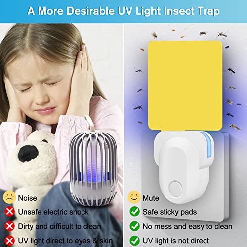 Flying Insect Trap Plug-in, 2023 Upgrade Plug-in Bug Catcher Mosquito Fruit Fly Trap Gnat Killer Indoor, Safe Non-Toxic UV Night Light Fly Trap with Sticky Trap for Flies, Gnats, Moths (2 Pack, White)