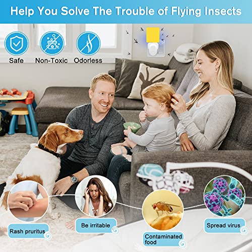 Flying Insect Trap Plug-in, 2023 Upgrade Plug-in Bug Catcher Mosquito Fruit Fly Trap Gnat Killer Indoor, Safe Non-Toxic UV Night Light Fly Trap with Sticky Trap for Flies, Gnats, Moths (2 Pack, White)