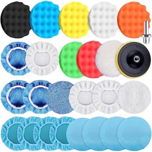 siquk 26 pieces car polisher buffing pads 3 inch car polishing pad kit foam polish pads wax bonnets polisher buffer attachment for drill