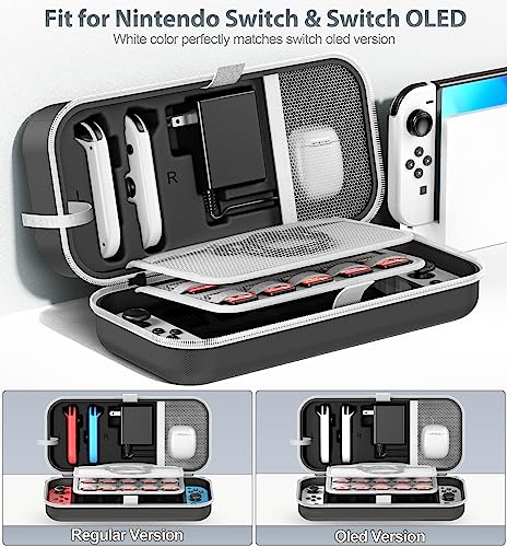 Switch OLED Case Fit for Joy-con And Charger, Portable Switch Travel Carry Case Compatible with Nintendo Switch & Switch OLED, Hard Shell Switch Carrying Case for Switch Accessories with 20 Game Card