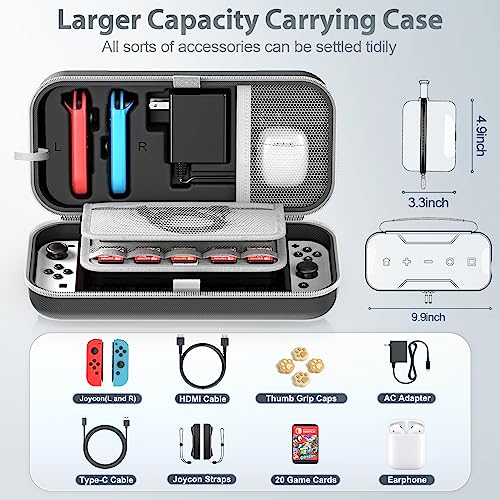 Switch OLED Case Fit for Joy-con And Charger, Portable Switch Travel Carry Case Compatible with Nintendo Switch & Switch OLED, Hard Shell Switch Carrying Case for Switch Accessories with 20 Game Card