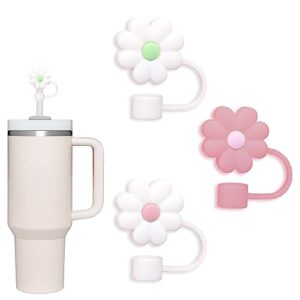 3 pack compatible with stanley 30&40 oz tumbler, 10mm flower straw covers cap, cute silicone straw covers, straw protectors, various shapes soft silicone straw lids for 10mm straws