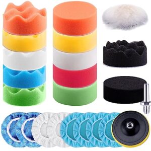 siquk 23 pieces 3 inch buffing pads car polisher bonnets foam polishing pad kit wax buffer polish pads car buffer attachment for drill