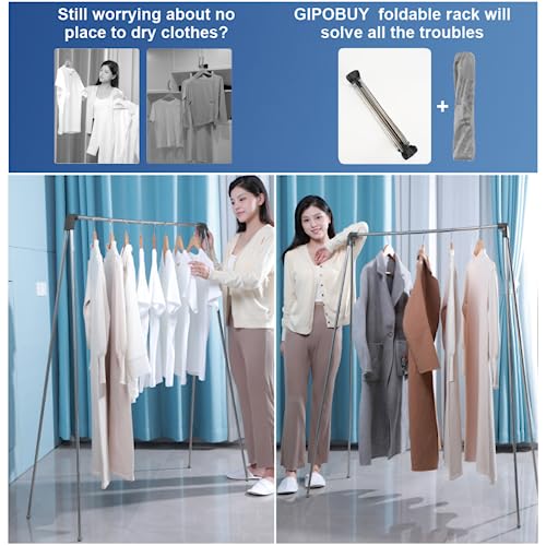 GIPOBUY Portable Clothes Rack Folding Travel Garment Rack, Foldable Collapsible Clothing Rack, Small Portable Hanging Drying Rack for Dance, Hotel, Travel, Camping, Vendors,RV, Black (Non-Heavy Duty)