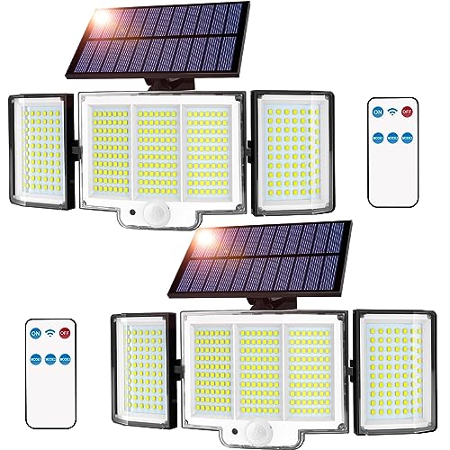 YOYONACY Solar Outdoor Lights, 2500LM 348 LED Motion Sensor Outdoor Lights with Remote, Bright 3 Heads Solar Powered Flood Lights, IP65 Waterproof Security Detection Lights for Outside, Yard, Patio