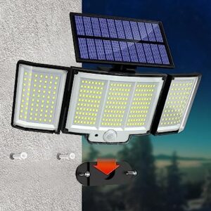 YOYONACY Solar Outdoor Lights, 2500LM 348 LED Motion Sensor Outdoor Lights with Remote, Bright 3 Heads Solar Powered Flood Lights, IP65 Waterproof Security Detection Lights for Outside, Yard, Patio