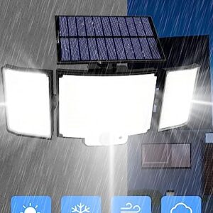 YOYONACY Solar Outdoor Lights, 2500LM 348 LED Motion Sensor Outdoor Lights with Remote, Bright 3 Heads Solar Powered Flood Lights, IP65 Waterproof Security Detection Lights for Outside, Yard, Patio