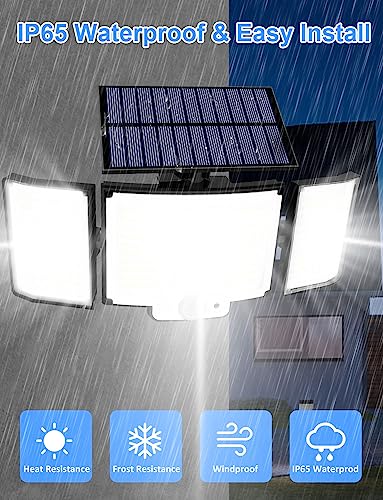 YOYONACY Solar Outdoor Lights, 2500LM 348 LED Motion Sensor Outdoor Lights with Remote, Bright 3 Heads Solar Powered Flood Lights, IP65 Waterproof Security Detection Lights for Outside, Yard, Patio