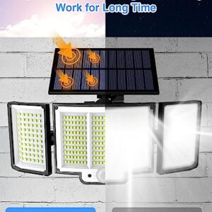 YOYONACY Solar Outdoor Lights, 2500LM 348 LED Motion Sensor Outdoor Lights with Remote, Bright 3 Heads Solar Powered Flood Lights, IP65 Waterproof Security Detection Lights for Outside, Yard, Patio