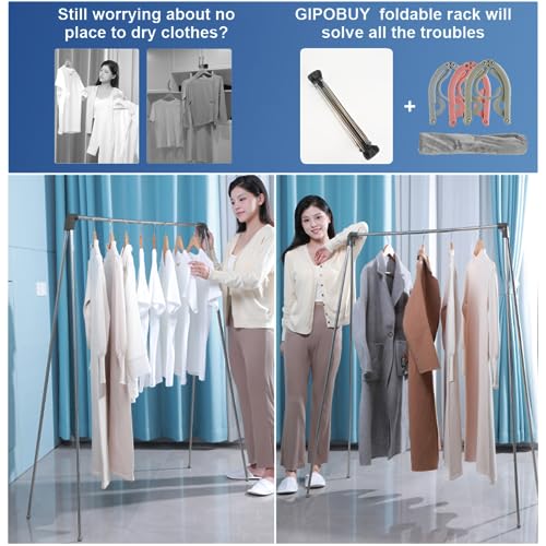 GIPOBUY Portable Clothes Rack Folding Travel Garment Rack, Foldable Collapsible Clothing Rack, Small Portable Hanging Drying Rack for Dance, Painting, Travel,Camping,Vendors,RV, black (Non-Heavy Duty