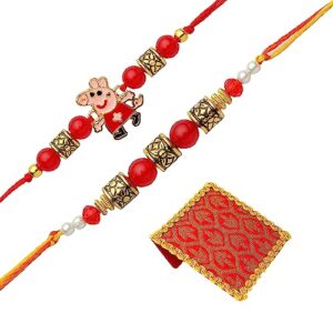 set of 2 rakhi for brother rakhi thread for bhai bhabhi bhaiya bhatiji veera raksha bandhan rakhi set dora bracelet kalwa with gift pack in red bag brother sister indian traditional festival