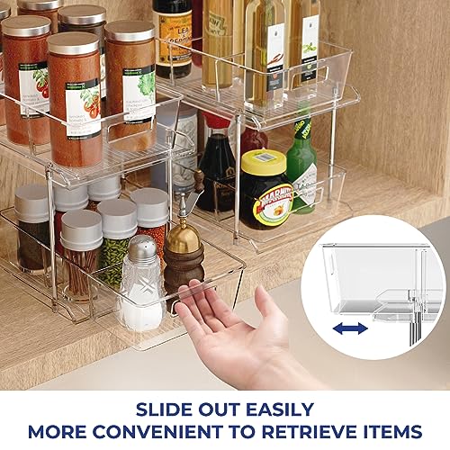 StoreHappily 2 Pack 2 Tier Clear Organizer with Dividers Multi-purpose Under Sink Organizers and Storage Pull Out Cabinet Organizer Plastic Drawer Organization and Storage for Bathroom and Kitchen