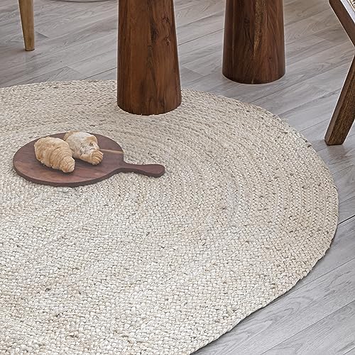 HOMEMONDE Farmhouse Jute Rugs Hand Braided Natural Fiber Oval Shape 4 X 6 Feet Rug Carpet for Living Room, Bedroom - Off White