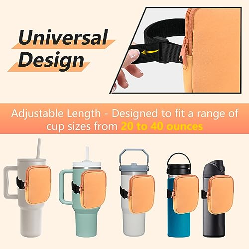 WUQID Adjustable Water Bottle Pouch for Stanley Quencher Adventure & Stanley IceFlow 20oz 30oz 40oz, Gym Accessories for Women Men, Tumbler Pouch Bag with Cards, Keys, Wallet, Earphone,Compact