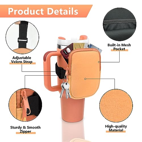 WUQID Adjustable Water Bottle Pouch for Stanley Quencher Adventure & Stanley IceFlow 20oz 30oz 40oz, Gym Accessories for Women Men, Tumbler Pouch Bag with Cards, Keys, Wallet, Earphone,Compact