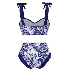 ZDRZK Cute one Piece Swimsuit for Women Womens Three Piece Bathing Suit with Matching Cover Ups Retro Floral Print Sexy Bikini Sets Push Up Two Pieces Swimsuit Blue XL