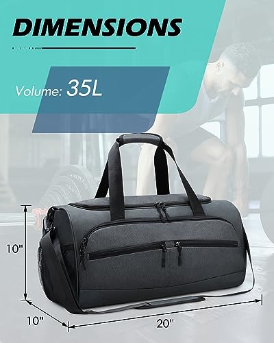 Gym Bag for Men Women, Sports Travel Duffel Bag with Shoes Compartment & Wet Pocket, Waterproof Gym Duffle Bag Weekender Overnight Bag for Travel Fitness Workout Swim Yoga, Light Black