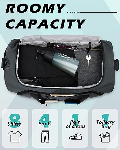 Gym Bag for Men Women, Sports Travel Duffel Bag with Shoes Compartment & Wet Pocket, Waterproof Gym Duffle Bag Weekender Overnight Bag for Travel Fitness Workout Swim Yoga, Light Black