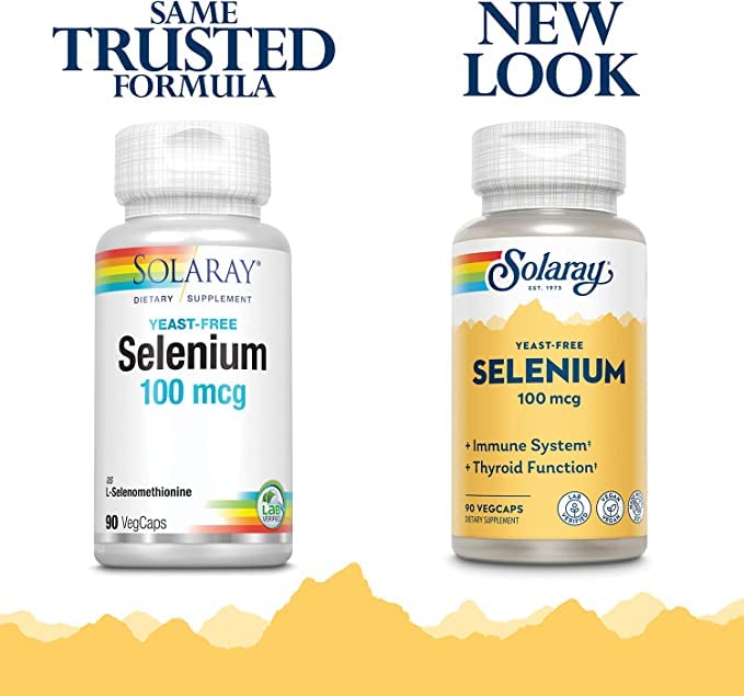 Solaray Yeast Free Selenium 100mcg, Healthy Immune & Thyroid Function Support, Enhanced Absorption, 90 Serv, 90 VegCaps | Pack of 2