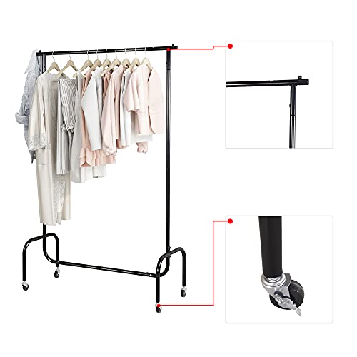 ZGEHCO Clothes Rack Garment racks for Hanging Clothes,Clothing Rack with wheels and Brakes,Commercial Grade Heavy Duty Sturdy Metal Rolling Clothes Coat Rack Holder Free Standing,Black