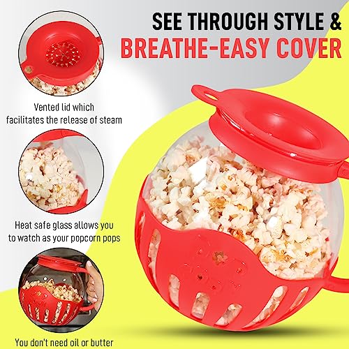 Orchid Child Pop-perly Microwave Popcorn Popper - Effortlessly Make Delicious Popcorn at Home - BPA-Free, Heat-Resistant, Borosilicate Glass Body - Perfect for Movie Nights and Snacking - 3 Quart Pop Corn Maker