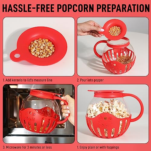 Orchid Child Pop-perly Microwave Popcorn Popper - Effortlessly Make Delicious Popcorn at Home - BPA-Free, Heat-Resistant, Borosilicate Glass Body - Perfect for Movie Nights and Snacking - 3 Quart Pop Corn Maker