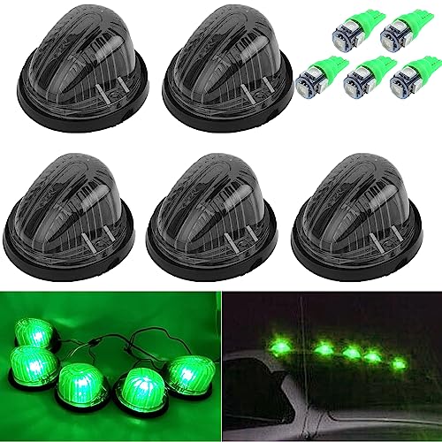 GLOFE Roof Running Cab Marker Light Smoked Cover Lens/Base and Green T10 LED Bulbs Compatible with 1977-1987 C/K Series Suburban and Blazer Pickup Truck, Enhances Safety and Visibility