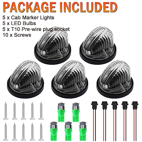 GLOFE Roof Running Cab Marker Light Smoked Cover Lens/Base and Green T10 LED Bulbs Compatible with 1977-1987 C/K Series Suburban and Blazer Pickup Truck, Enhances Safety and Visibility