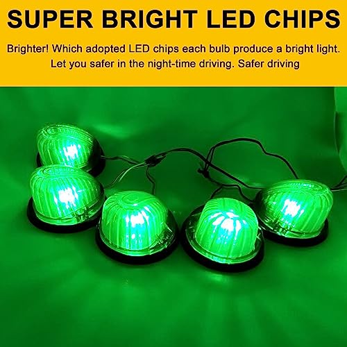 GLOFE Roof Running Cab Marker Light Smoked Cover Lens/Base and Green T10 LED Bulbs Compatible with 1977-1987 C/K Series Suburban and Blazer Pickup Truck, Enhances Safety and Visibility