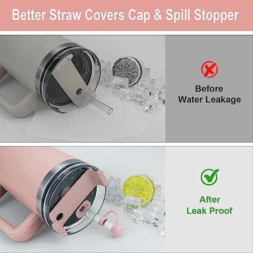 Straw Spill Stopper Cover Boot Sleeve for Stanley Cup 40 oz 30 oz Quencher H1.0, 4 Leak Sproof Stopper, 2 Tumbler Silicone Boot, 2 Straw Cover Cap for Stanley Cup Accessories Pink