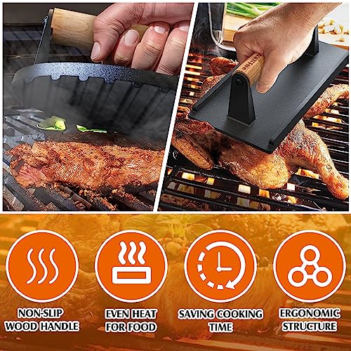 Smashed Burger Kit,Cast Iron Heavy Duty Burger Smasher 7" Round & 8.1‘’X4.1”Rectangle Hamburger Press for Blackstone Weber ,Burger Smasher Griddle Accessories Kit for Flat Top Griddle Grill Cooking