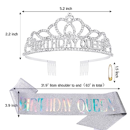 Chanaco Birthday Sash Birthday Crowns for Women Birthday Queen Sash Birthday Crown Tiaras for Women Silver Happy Birthday Decorations Birthday Gifts