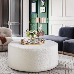 Get Set Style Round Coffee Table, Boucle Upholstered End Table, Work as Side Table & Ottoman & Seat for Living Room Bedroom Entryway Office