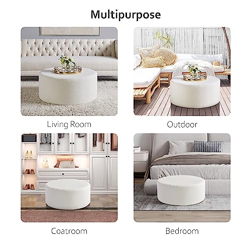 Get Set Style Round Coffee Table, Boucle Upholstered End Table, Work as Side Table & Ottoman & Seat for Living Room Bedroom Entryway Office