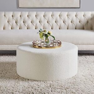 Get Set Style Round Coffee Table, Boucle Upholstered End Table, Work as Side Table & Ottoman & Seat for Living Room Bedroom Entryway Office