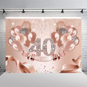 Wollmix 40th Birthday Decorations Women Backdrop Banner 7x5ft Happy 40th Bday Pink Rose Gold Balloons Party Supplies Photography Background Sign Poster 40 Fifty Years Old Photo Booth Props