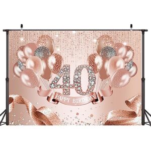 Wollmix 40th Birthday Decorations Women Backdrop Banner 7x5ft Happy 40th Bday Pink Rose Gold Balloons Party Supplies Photography Background Sign Poster 40 Fifty Years Old Photo Booth Props