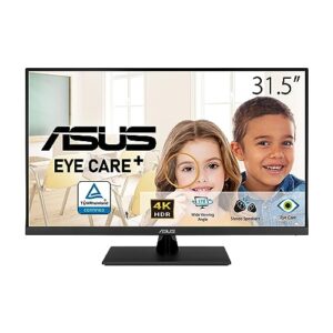 asus 31.5” 4k hdr eye care monitor (vp327q) – uhd (3840 x 2160), 99% srgb, hdr-10, adaptive-sync, speakers, displayport, hdmi, flicker free, blue light filter, vesa mountable,black