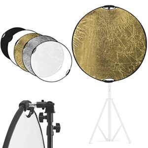 WELLMAKING 32 Inch (80cm) Reflector Photography, Collapsible Light Reflector with Bag & tilt Adapter, 5 in 1 Handle Reflector for Studio & Outdoor Lighting -Translucent, Silver, Gold, White and Black