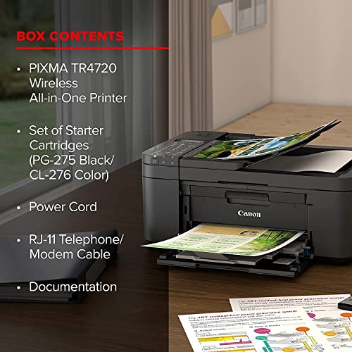 Canon PIXMA TR4720 Wireless Color All-in-One Inkjet Printer, Black - Print Copy Scan Fax - 4800 x 1200 dpi, Auto 2-Side Printing, 20-Sheet ADF, 2-Line LCD Display, DAODYANG Printer_Cable