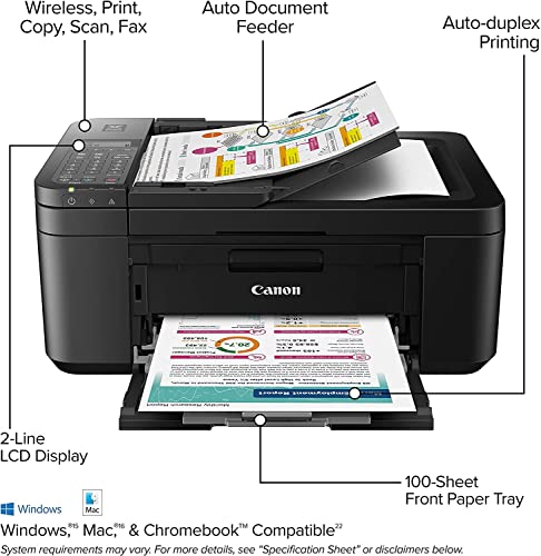 Canon PIXMA TR4720 Wireless Color All-in-One Inkjet Printer, Black - Print Copy Scan Fax - 4800 x 1200 dpi, Auto 2-Side Printing, 20-Sheet ADF, 2-Line LCD Display, DAODYANG Printer_Cable