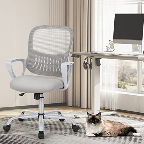 Office Chair, Mid Back Desk Chair1 Ergonomic Mesh Computer Gaming with Larger Seat, Executive Height Adjustable Swivel Task with Lumbar Support Armrest for Women Adults