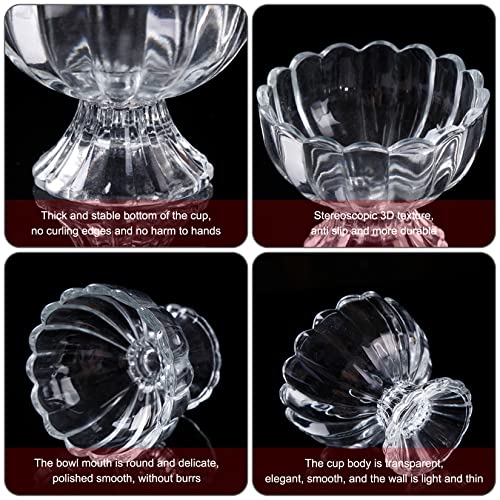 KOWLOON 6PCs Glass Ice Cream Bowl Set Clear Small Lead-Free Footed Tulip Dessert Cups for Dessert Ice Cream Trifle Snack Condiment(Comes with 6 PCs Flower Spoons)