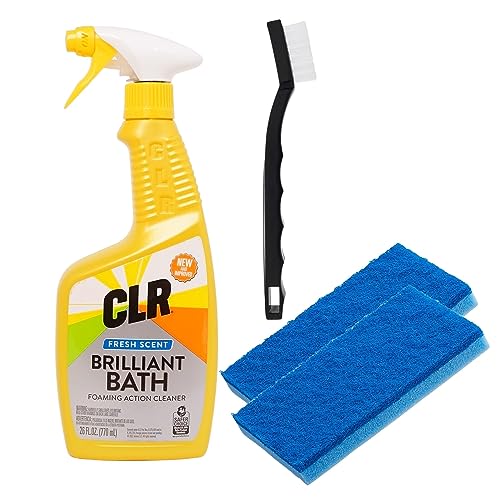 CLR Brilliant Bath Bathroom Cleaner Kit - 26oz. CLR Brilliant Bath Kitchen & Bathroom Cleaning Kit with Two Scrubber Sponges and Detail Grout Brush - Calcium Lime Rust Remover