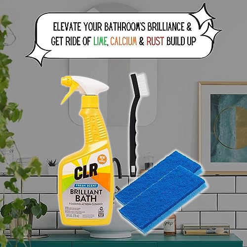 CLR Brilliant Bath Bathroom Cleaner Kit - 26oz. CLR Brilliant Bath Kitchen & Bathroom Cleaning Kit with Two Scrubber Sponges and Detail Grout Brush - Calcium Lime Rust Remover